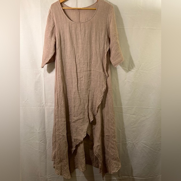 Luna Luz | Dresses | Luna Luz Tan Asymmetrical Linen Gauze Raw Edge ...